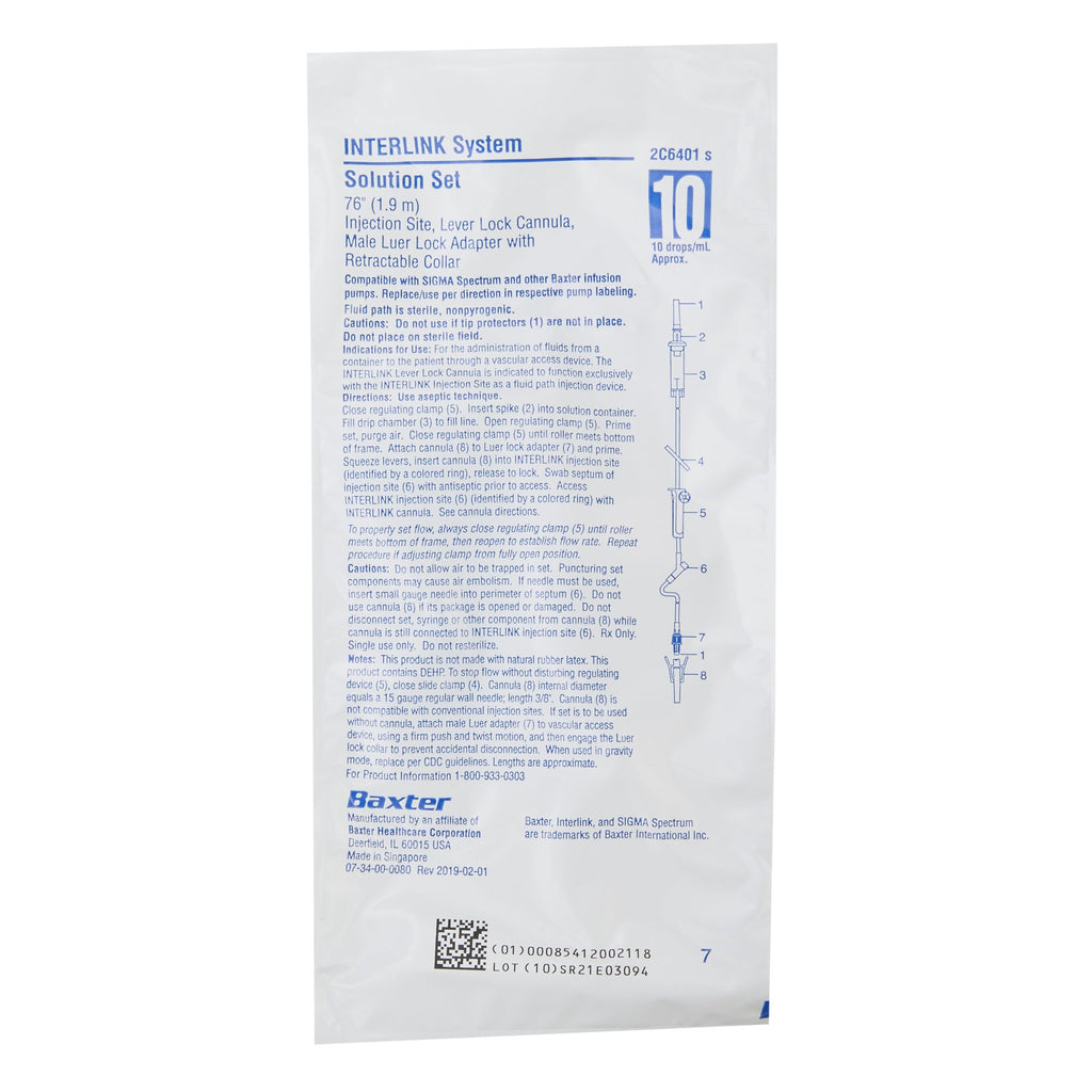 Baxter 2C6401 IV Pump Set Interlink® 10 Drops / mL Drip Rate 76 Inch T ...